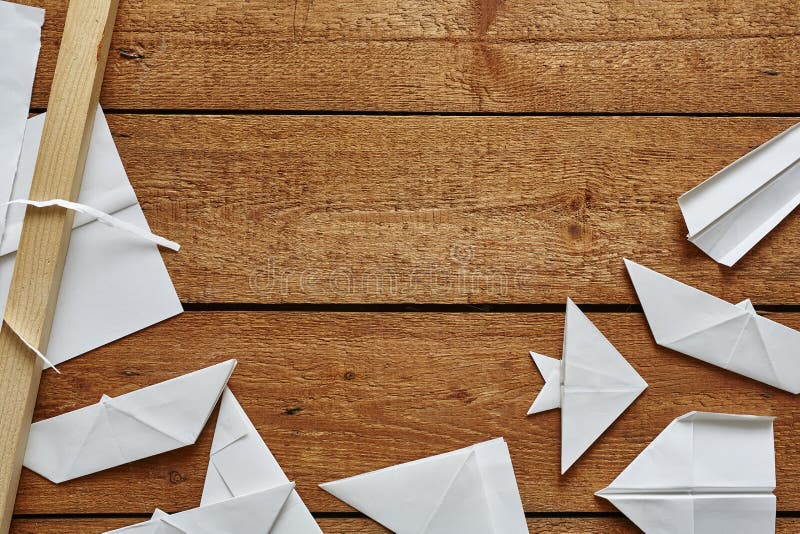 A Bunch of Folded Objects on Raw Wooden Table Stock Photo - Image of ...