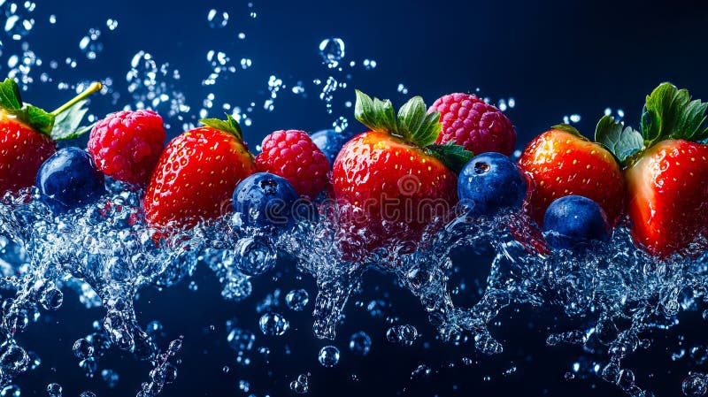 A Bunch of Fresh Berries Splashing in the Water Stock Photo - Image of ...