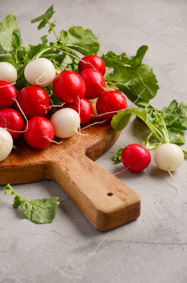 Bunch of Fresh Colorful Radish on a Grey Concrete Background Stock ...