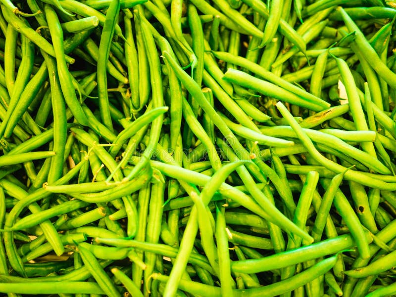 Bunch of Fresh Green Stringless Beans for Sale in the Market Top View ...