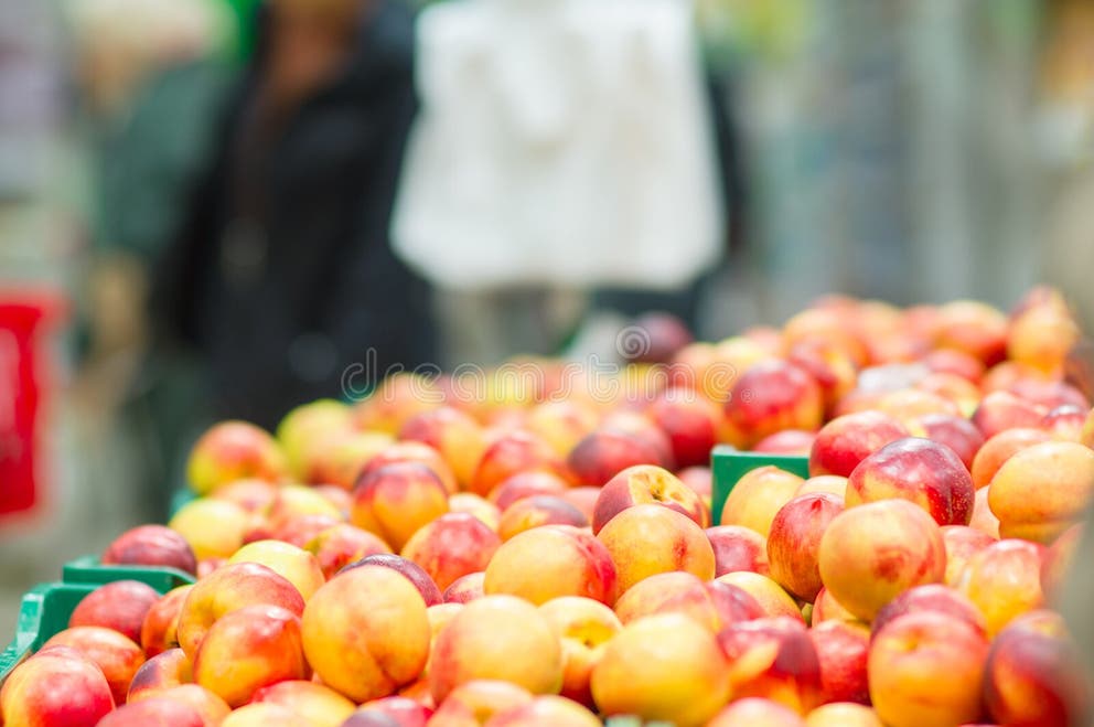 Bunch of Fresh Red Nectarines in Boxes Stock Photo - Image of ...