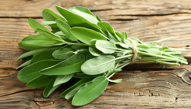Bunch of Fresh Sage Leaves on Wooden Table, Closeup Stock Image - Image ...