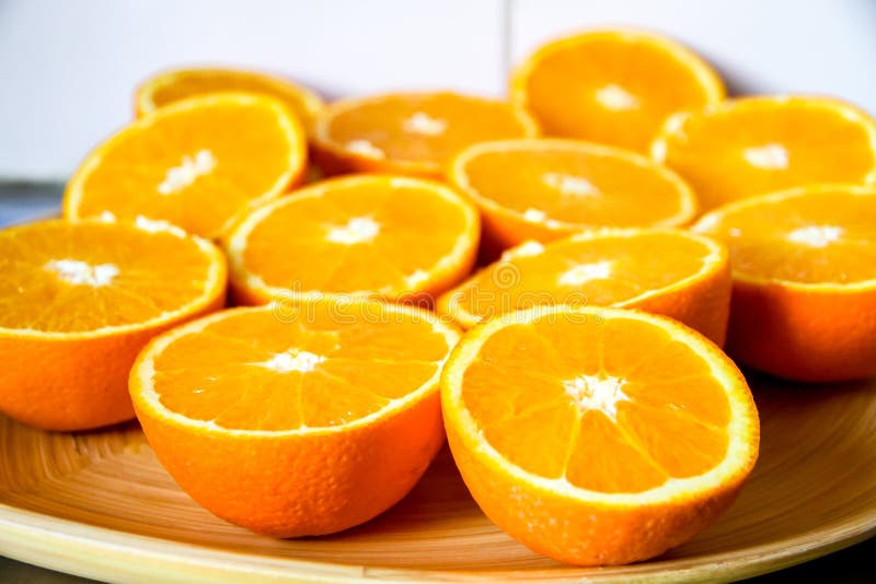 Bunch of Fresh Sliced Oranges on a Tray Stock Photo - Image of ripe ...