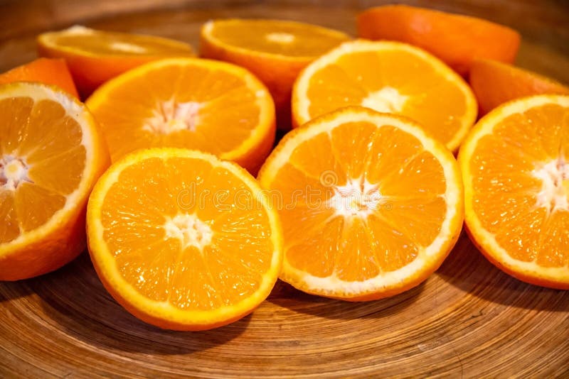 Bunch of Fresh Sliced Oranges on a Tray Stock Image - Image of natural ...
