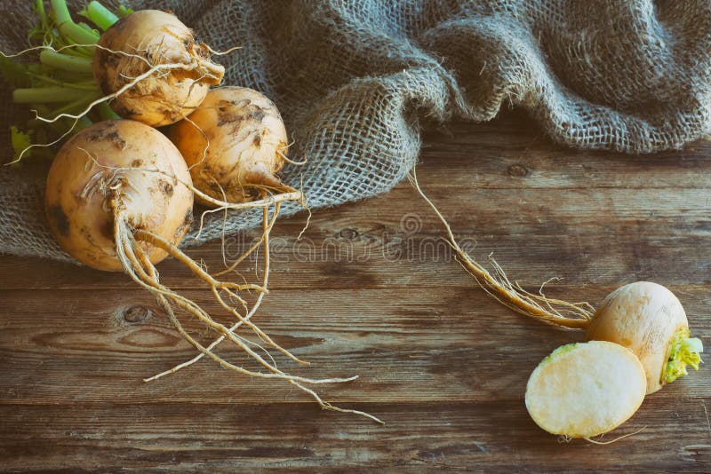 Bunch Fresh Turnip on Table, Rough Bag Stock Image - Image of ripe ...