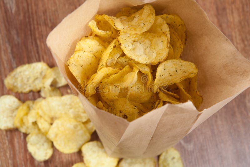 Bunch of Fried Potato Chips in the Package Stock Photo - Image of ...