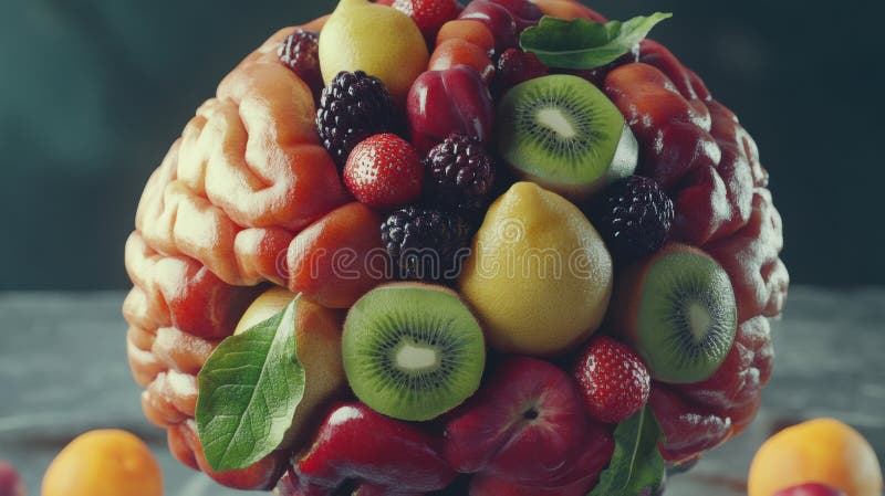 A Bunch of Fruit Arranged in the Shape of a Brain, AI Stock Photo ...