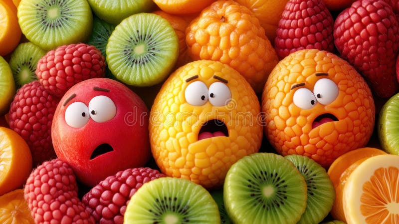 A Bunch of Fruit with Faces and Eyes Made Out of Different Fruits, AI ...