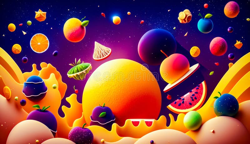 Bunch of Fruit Flying through the Air. Generative AI Stock Illustration ...