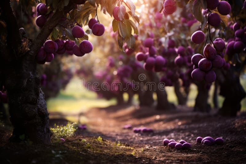 Bunch of Fruit is Growing on Tree in the Sun. Generative AI Stock Photo ...
