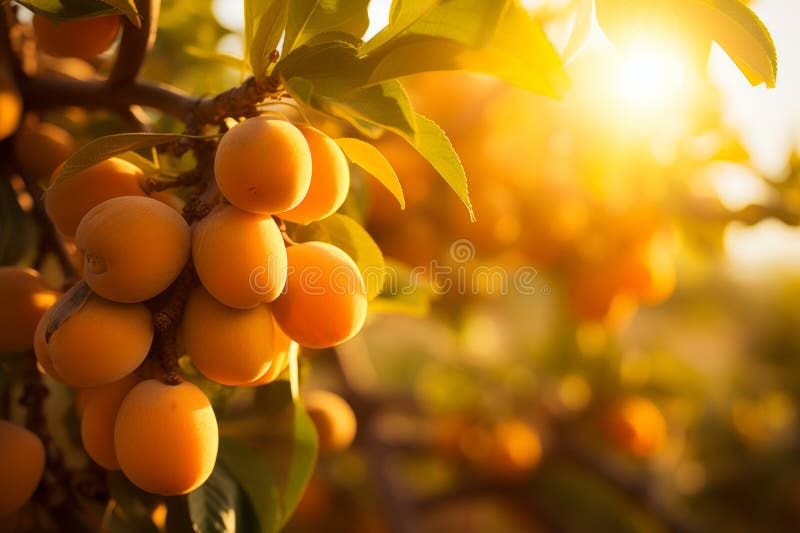 Bunch of Fruit Hanging from Tree Branch in the Sun. Generative AI Stock ...