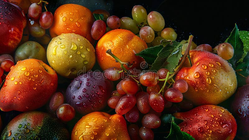 A Bunch of Fruit with Water Droplets on Them Stock Image - Image of ...