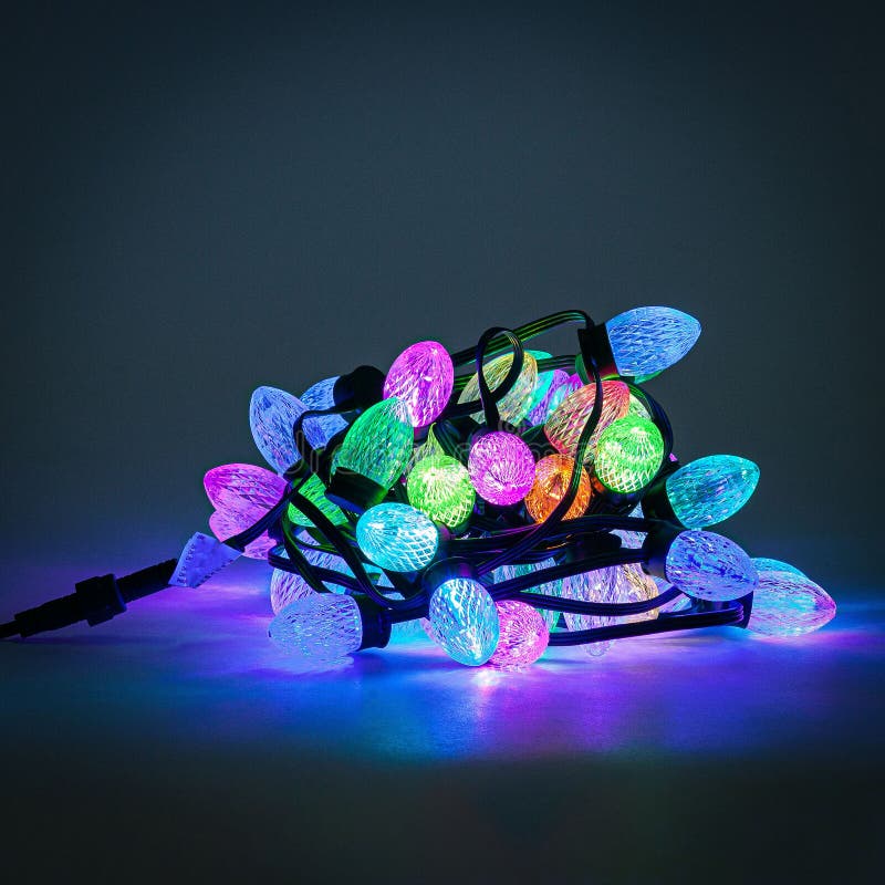 Bunch of Glowing LED Christmas Lights on Black Background Stock Photo ...