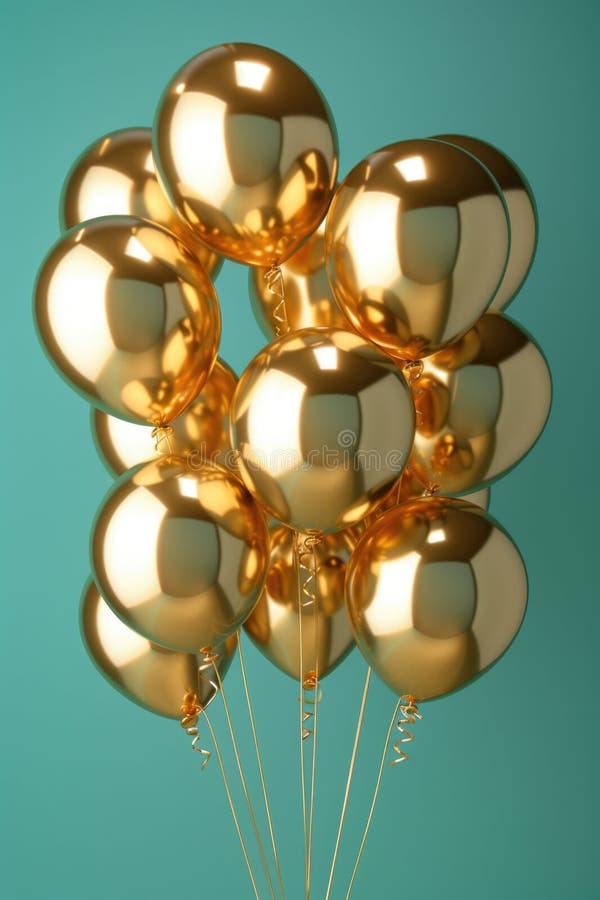 A Bunch of Gold Balloons Suspended in Mid-air, with No Visible Strings ...