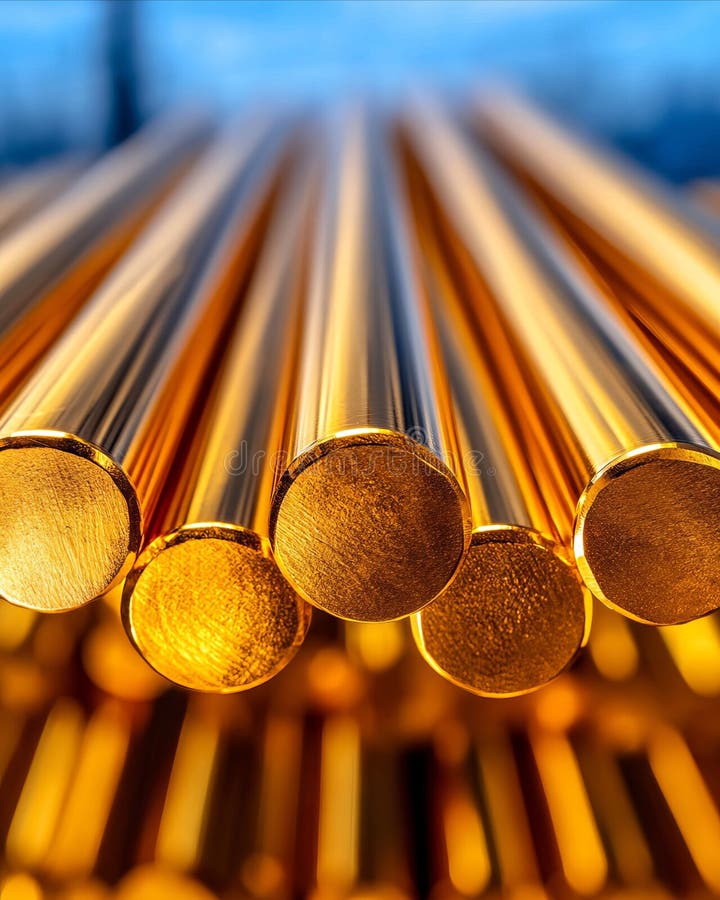 A Bunch of Gold Colored Metal Rods Stacked on Top of Each Other Stock ...