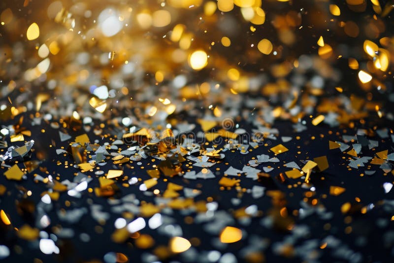 A Bunch of Gold and Silver Confetti on a Black Background, Confetti in ...