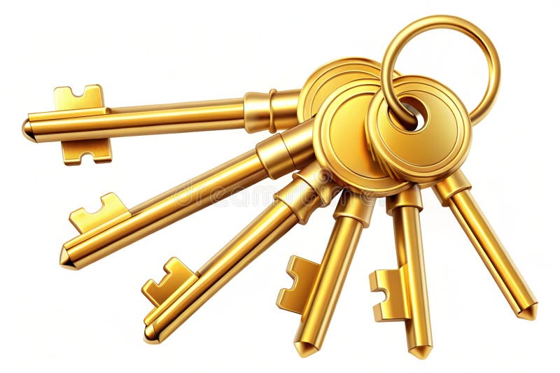 Bunch of Golden Keys on a White Background Stock Illustration ...