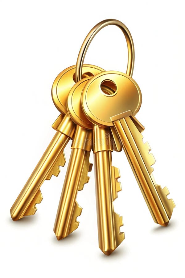 Bunch of Golden Keys on a White Background Stock Illustration ...