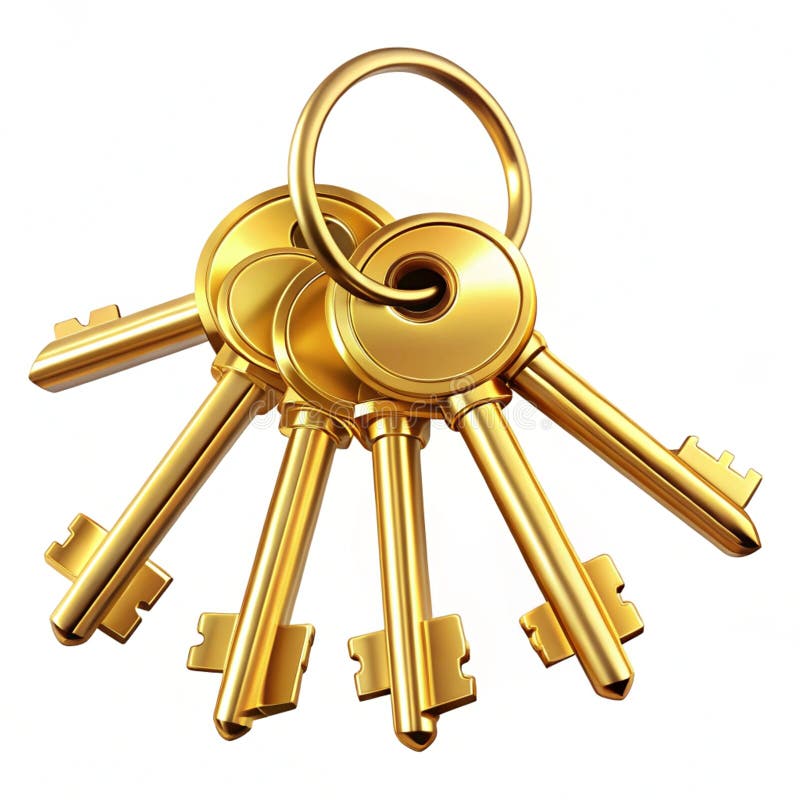Bunch of Golden Keys on a White Background Stock Illustration ...