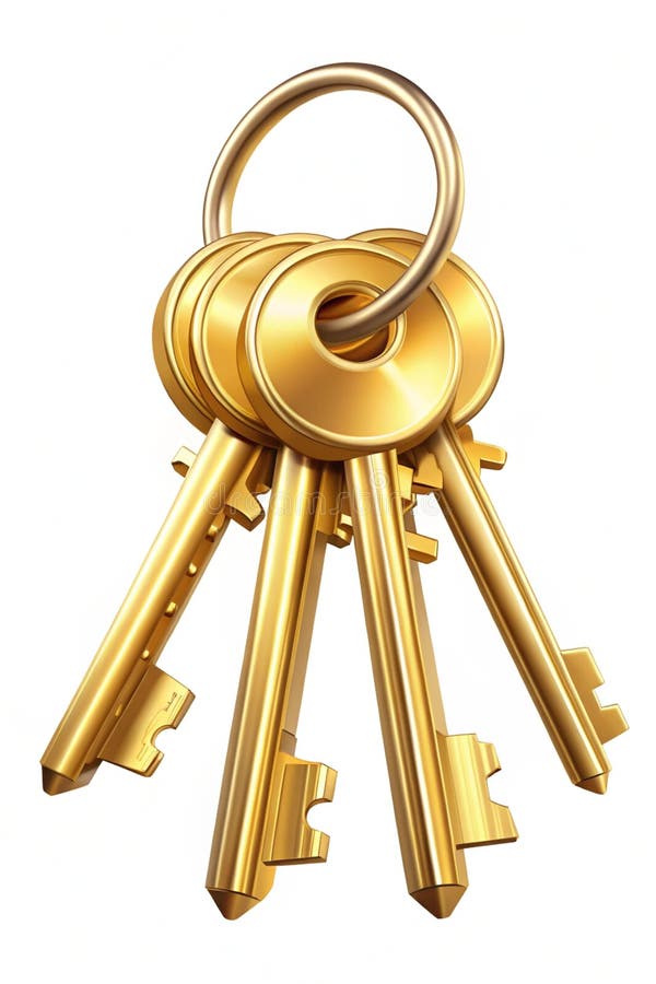 Bunch of Golden Keys on a White Background Stock Illustration ...