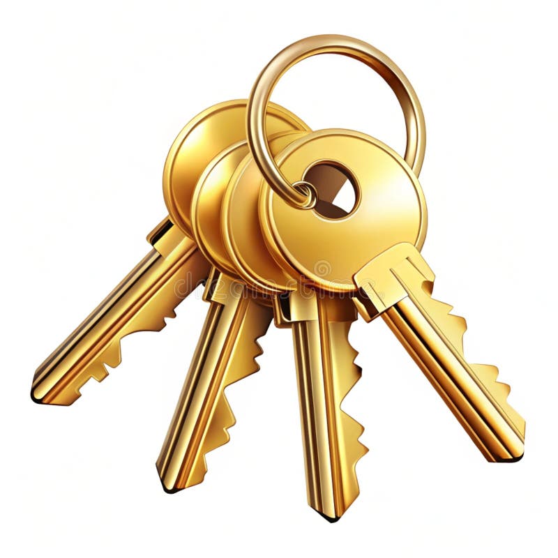 Bunch of Golden Keys on a White Background Stock Illustration ...