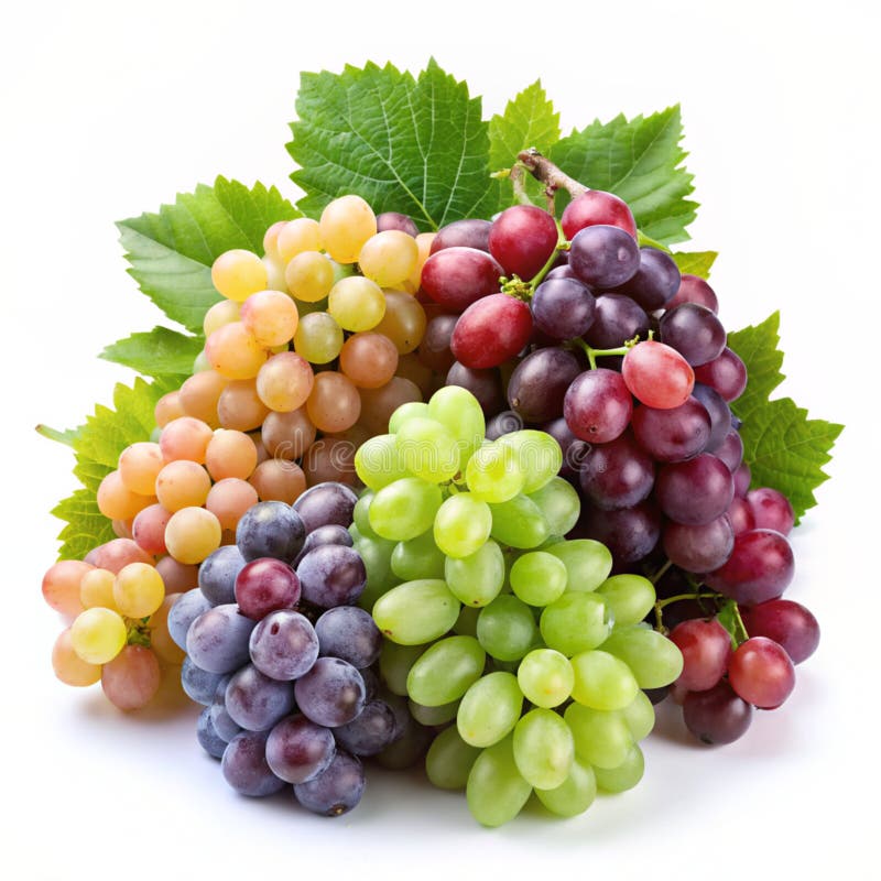 Bunch of Grapes of Different Varieties and Colors, Isolated on a White ...