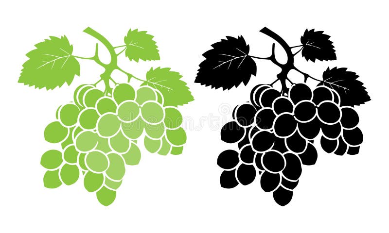 A Bunch of Grapes Fruit with Leaves Color Silhouette Vector ...