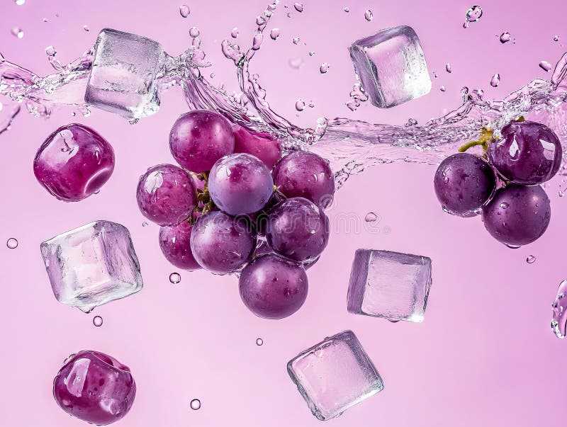 A Bunch of Grapes and Ice Cubes Falling into the Water Stock Image ...