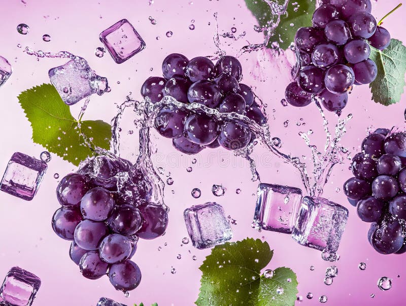 A Bunch of Grapes and Ice Cubes Falling into the Water Stock Photo ...