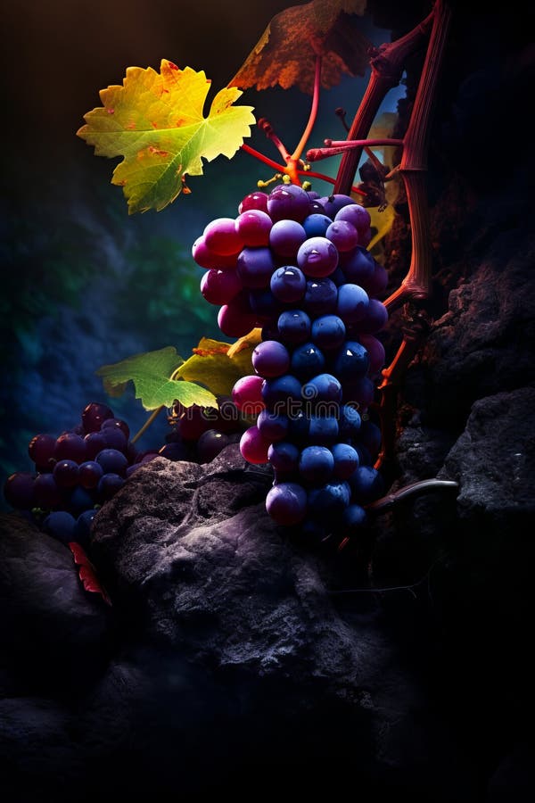 Bunch of Grapes that are on Vine Next To Rock. Generative AI Stock ...