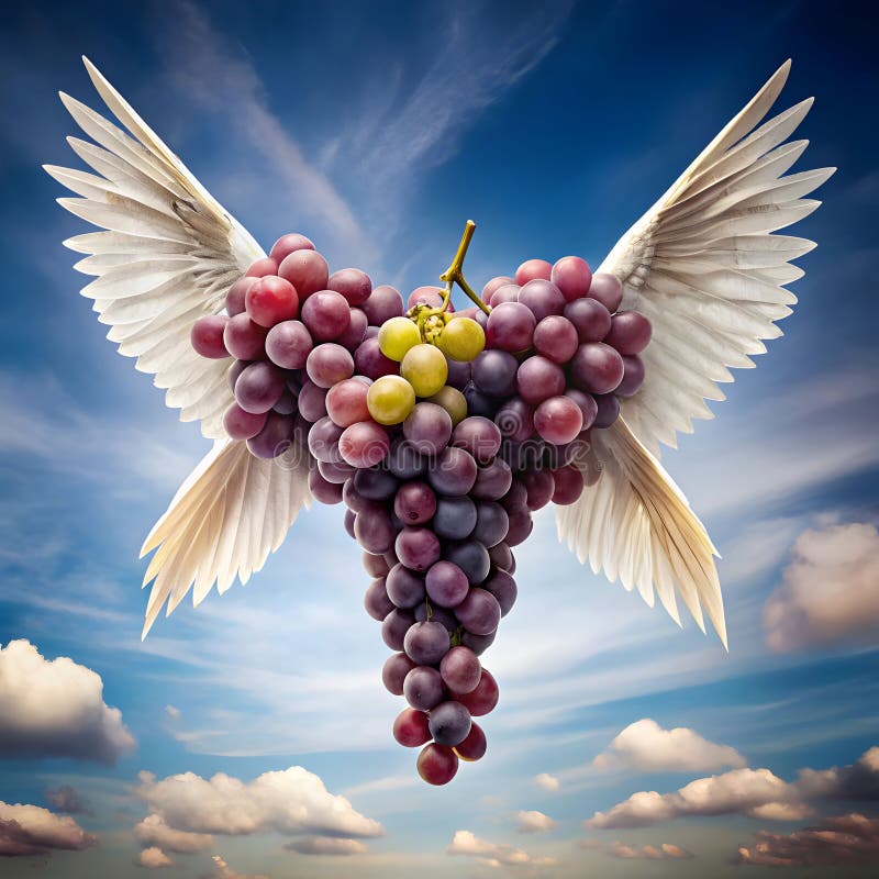 A Bunch of Grapes with Wings Soaring Gracefully through the Sky Stock ...
