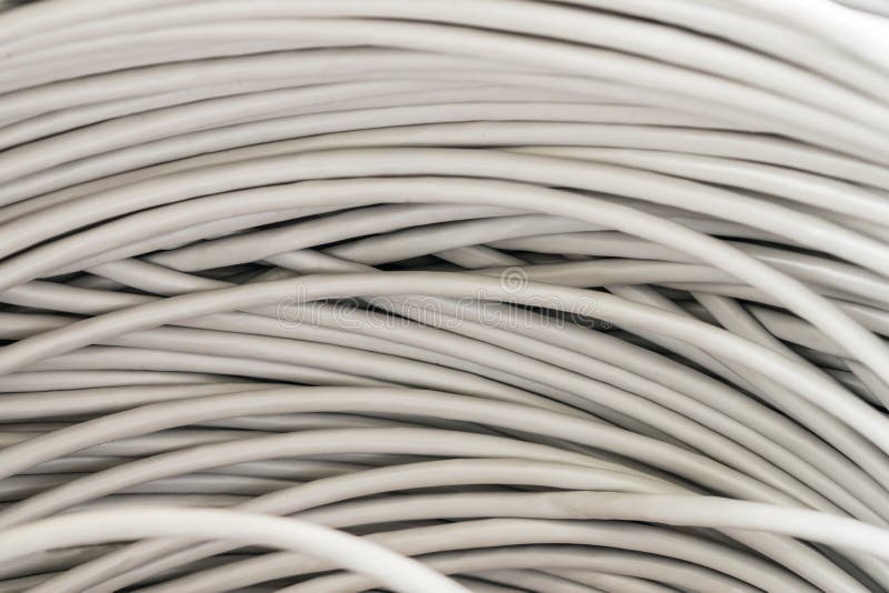 A Bunch of Gray Unshielded Twisted Pair Cables is a Close-up. Abstract ...