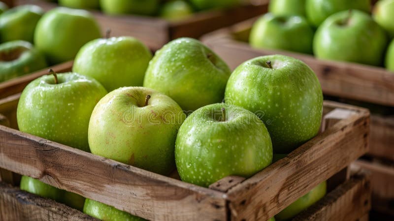 A Bunch of Green Apples are in Wooden Crates on a Table, AI Stock Photo ...