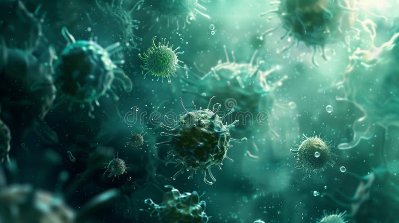 A Bunch of Green Bacteria are Floating in the Air Stock Illustration ...