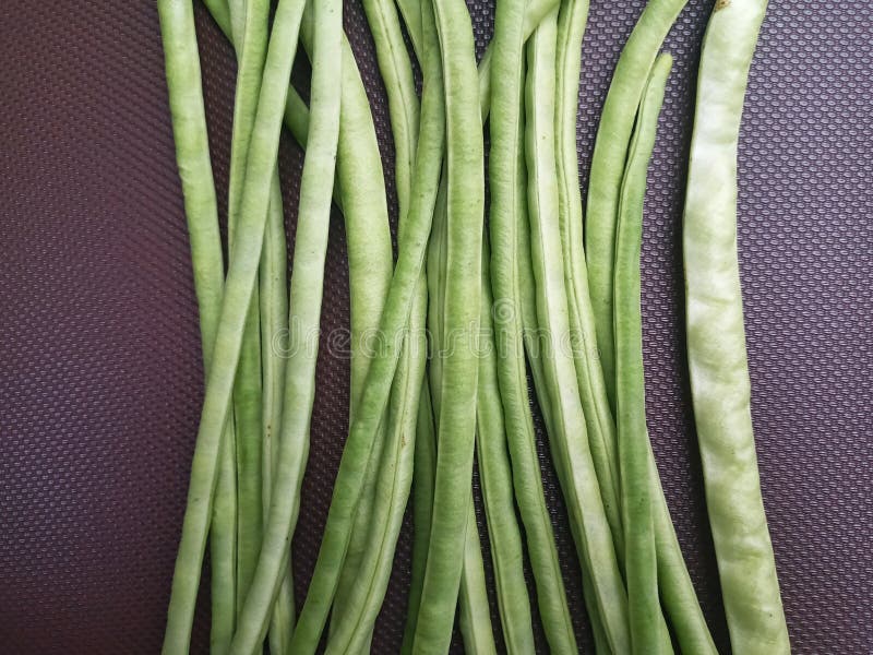 Bunch of Green Beans on Textured Brown Surface Stock Image - Image of ...