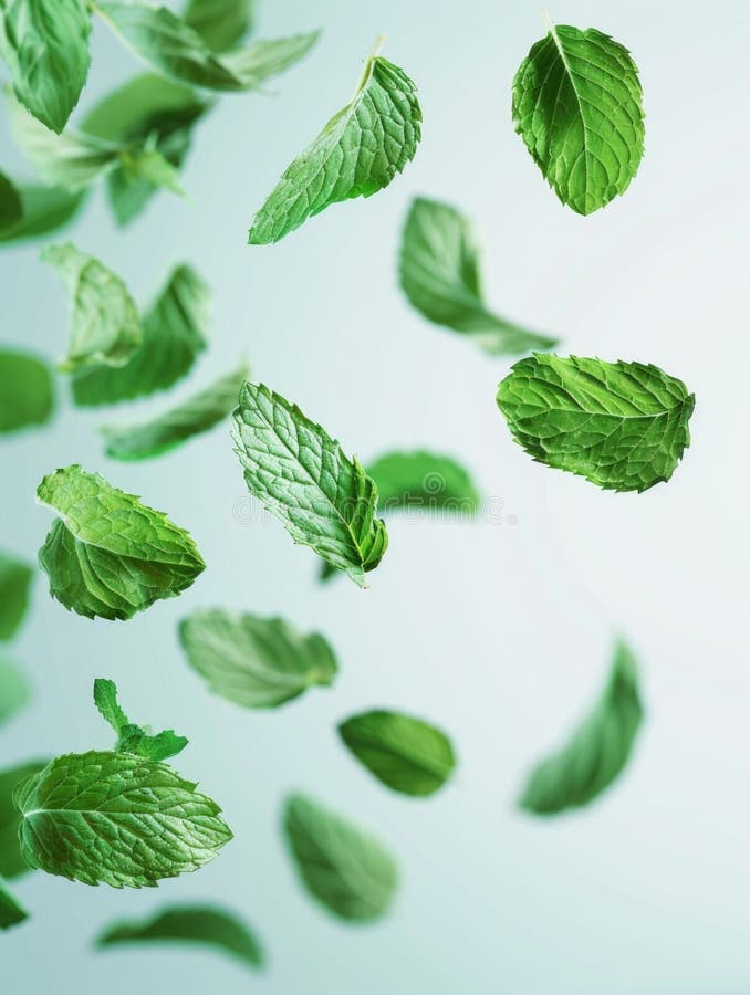 A Bunch of Green Leaves Flying in the Air Stock Photo - Image of ...
