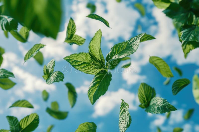 A Bunch of Green Leaves are Flying in the Air Stock Image - Image of ...