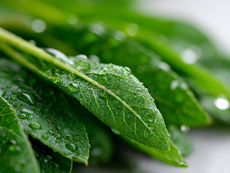 A Bunch of Green Leaves with Water Droplets on Them Stock Photo - Image ...