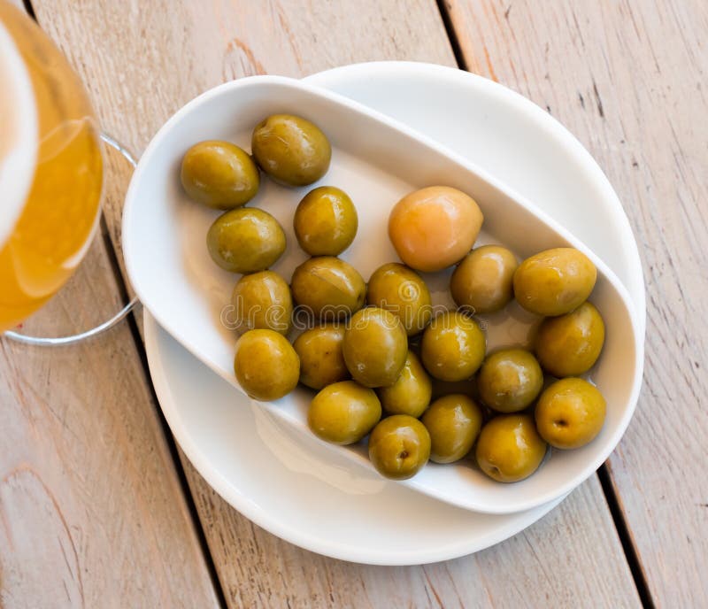 Bunch of Green Olives on Table Stock Image - Image of dieting ...