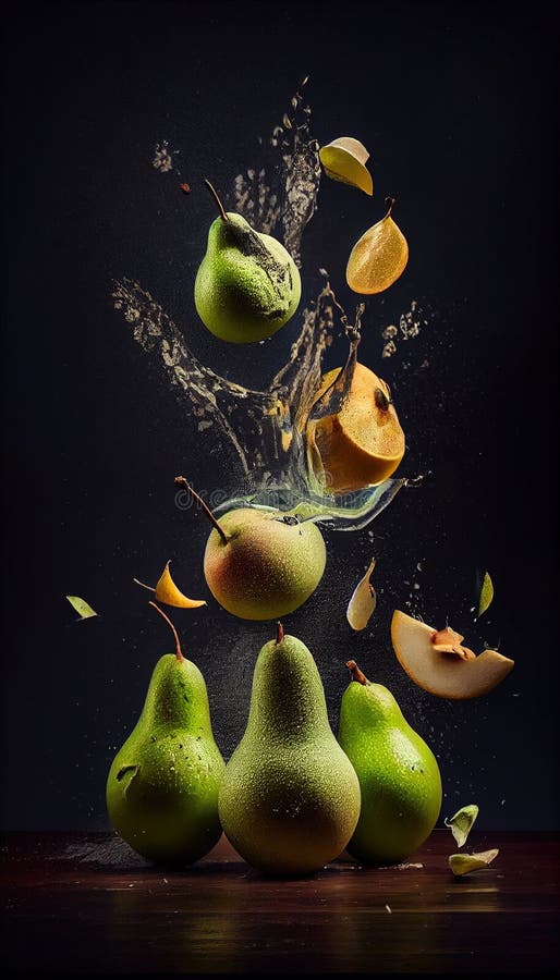Bunch of Green Pears Fruit Creatively Falling-Dripping Flying or ...