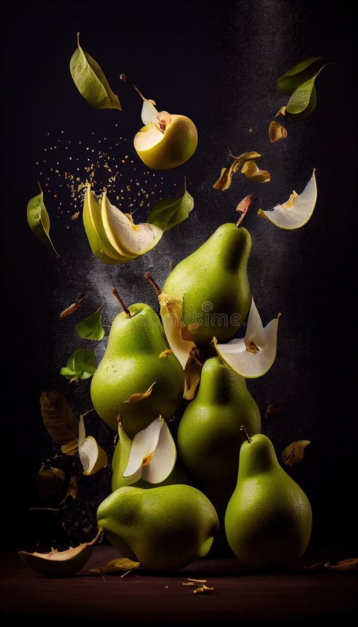Bunch of Green Pears Fruit Creatively Falling-Dripping Flying or ...