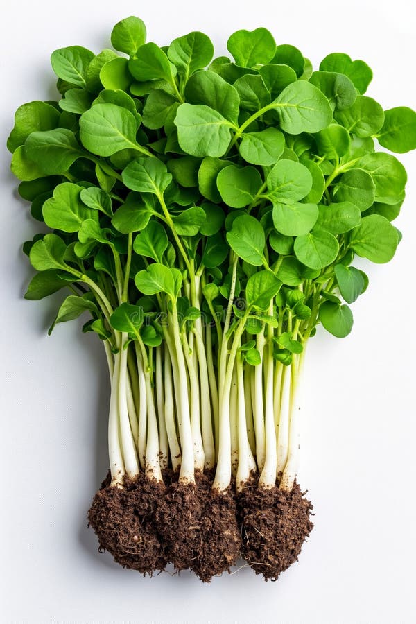 A Bunch of Green Sprouts with Dirt on a White Surface Stock Image ...