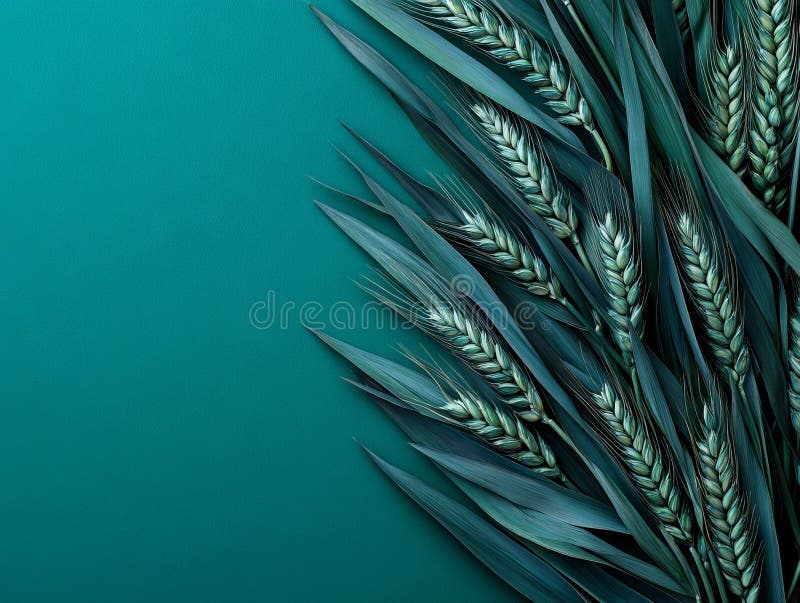 A Bunch of Green Wheat on a Blue Background Stock Image - Image of ...