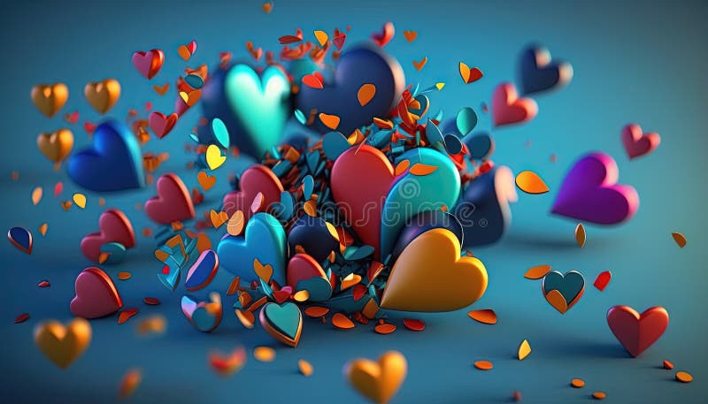 A Bunch of Hearts are Flying in the Air with Confetti. Stock ...