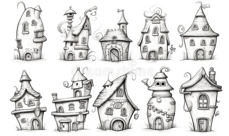 A Bunch of Houses that are Drawn in Pencil Stock Illustration ...