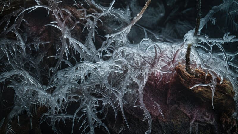 A Bunch of Ice Crystals Hanging from a Tree Branch in a Forest Stock ...