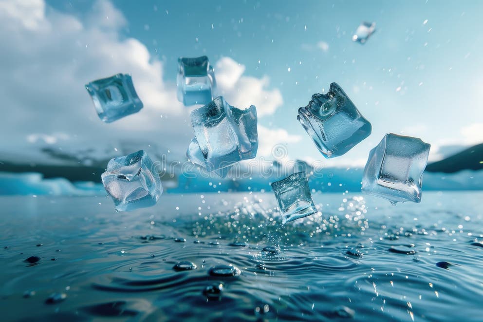 A Bunch of Ice Cubes Floating on the Surface of the Water, Creating a ...