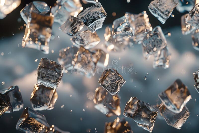 A Bunch of Ice Cubes Suspended in Mid-air Stock Photo - Image of ...