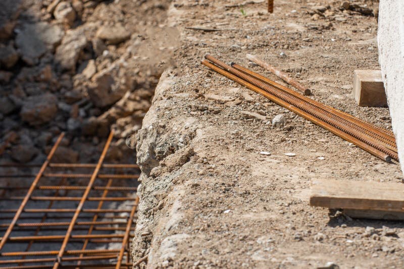 A Bunch of Iron Rods at a Construction Site for the Foundation Stock ...