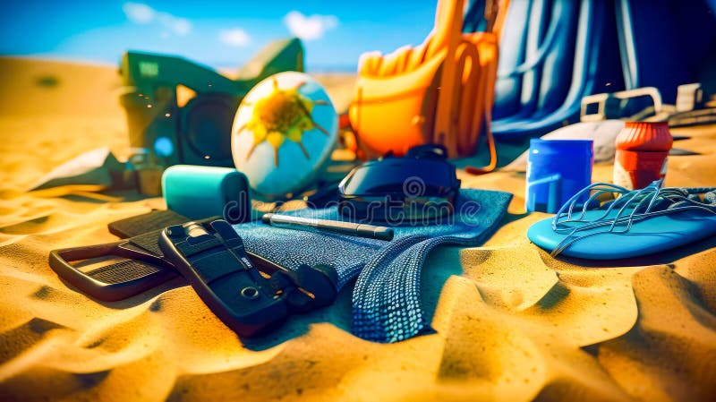 Bunch of Items that are Laying Out in the Sand on the Beach. Generative ...